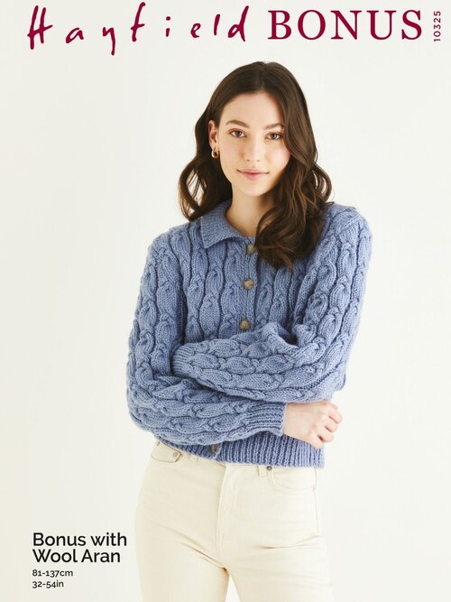 Hayfield pattern 10325 Cropped Cable Cardigan in Hayfield Bonus Aran W ...